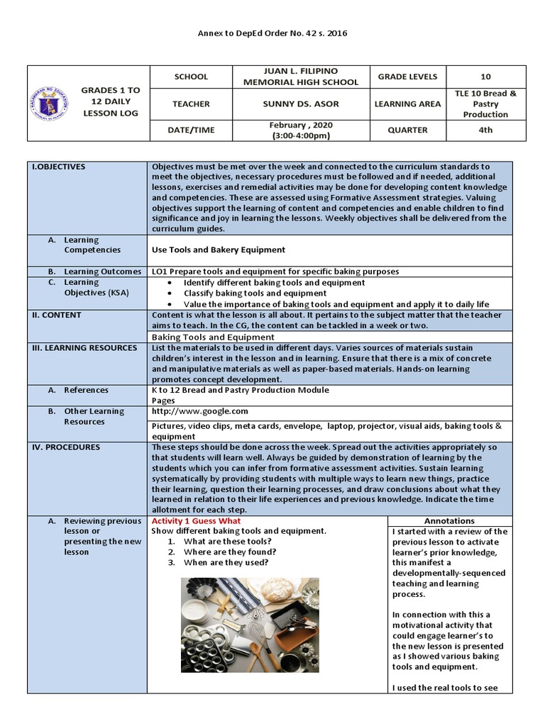 COT Bread and Pastry | PDF | Curriculum | Learning