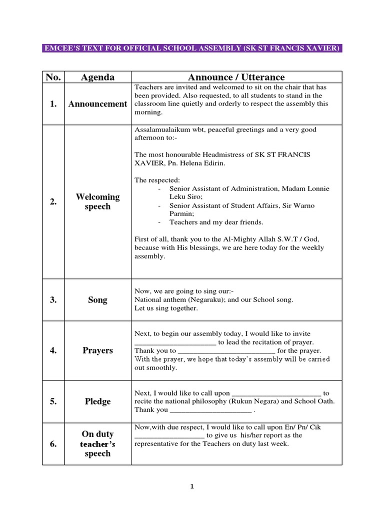 Official School Assembly Emcee Script | PDF