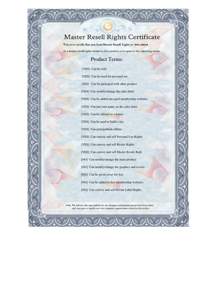 Master Resell Rights Certificate PDF | PDF