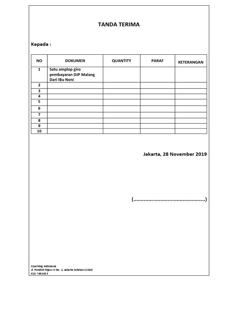Template - Tanda Terima | PDF