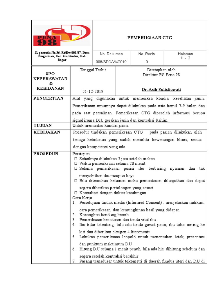 Prosedur Pemeriksaan CTG Ibu Hamil | PDF