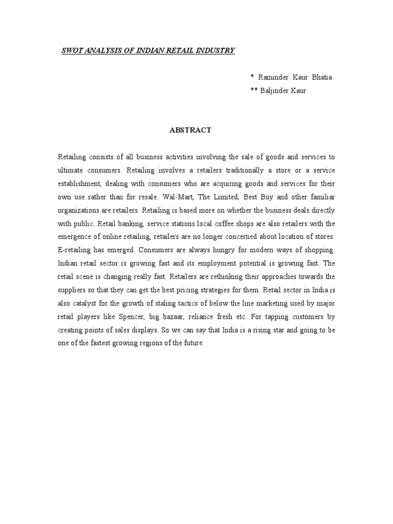 SWOT Analysis of Indian Retail Industry | Download Free PDF | Retail ...