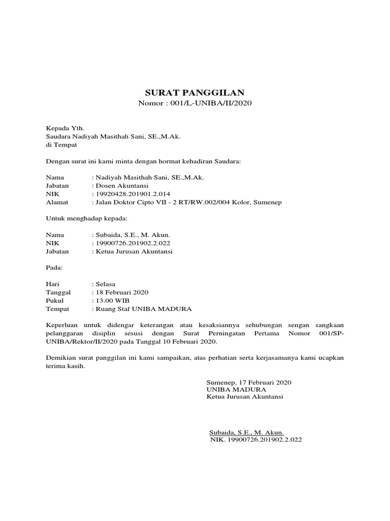 Surat Panggilan | PDF