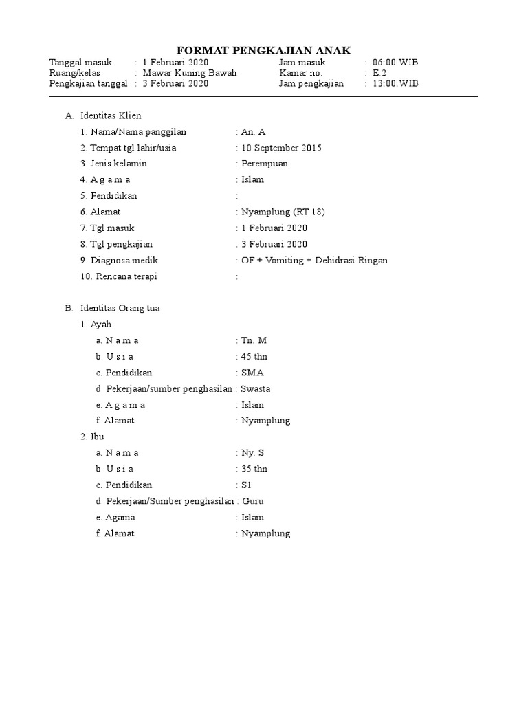 FORMAT PENGKAJIAN ASKEP ANAK Revisi 1 | PDF