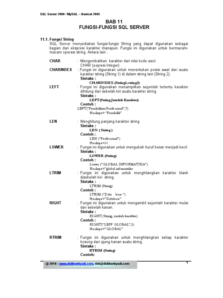 Bab 11 Fungsi Fungsi SQL Server | PDF | Metode & Bahan Ajar | Komputer
