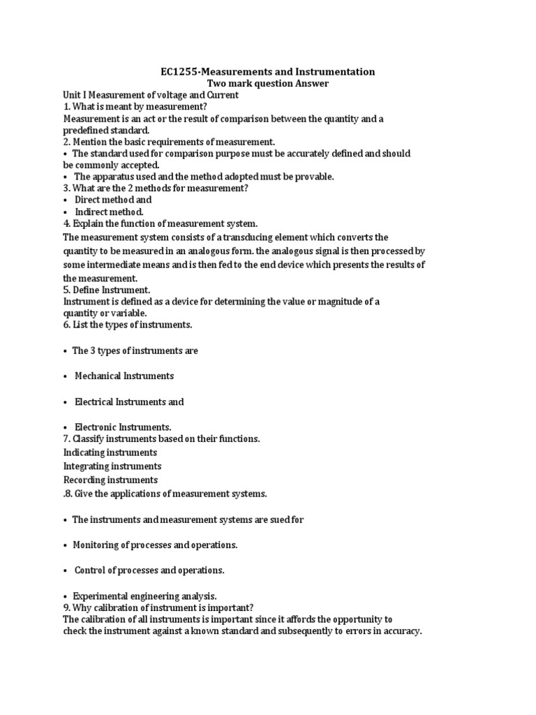 EC1255-Measurements and Instrumentation: Two Mark Question Answer | PDF ...