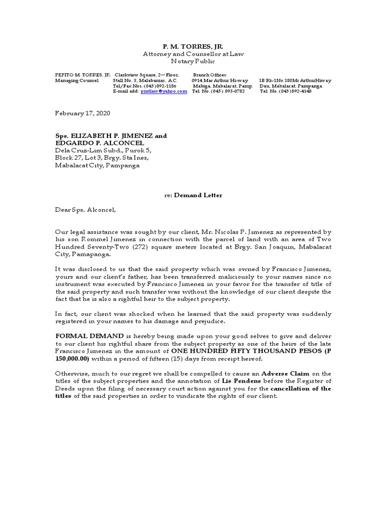 Demand Letter | PDF | Civil Law (Common Law) | Virtue