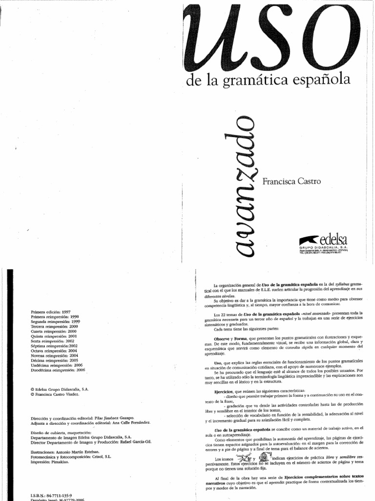Uso de La Gram 225 Tica Espa 241 Ola Avanzado PDF | PDF | Estudios de idiomas extranjeros