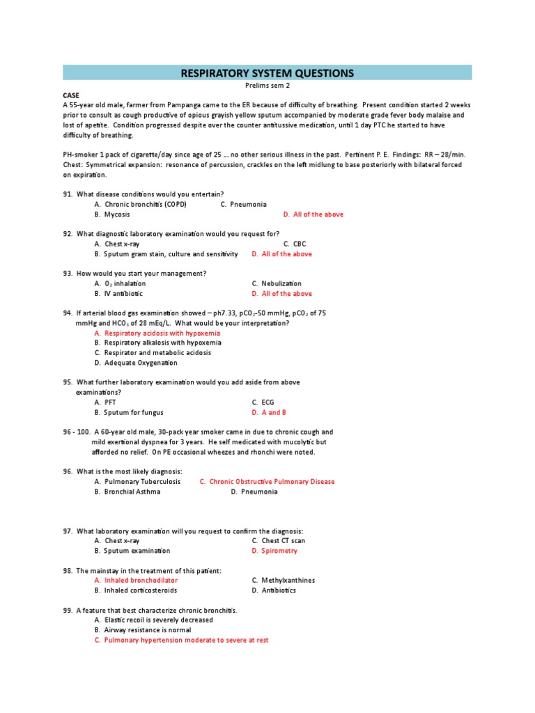 Respiratory System Case Study Questions | PDF | Pneumonia | Chronic ...