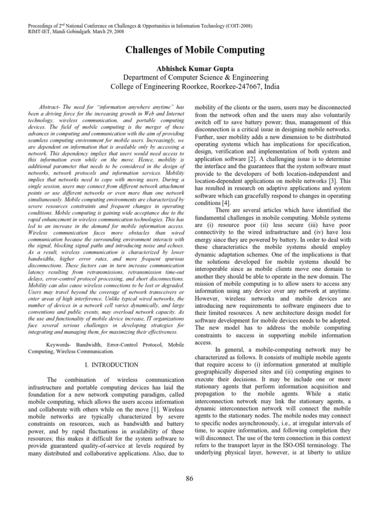 Mobile Computing Challenges | PDF | Bandwidth (Computing) | Wireless
