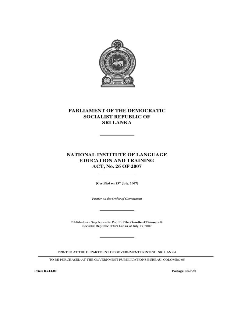National Institute of Language Education and Training Act, No. 26 of ...