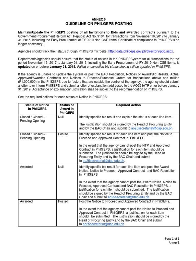 Annex 6 Guideline On PhilGEPS Posting 52218 | PDF | Procurement | Justice
