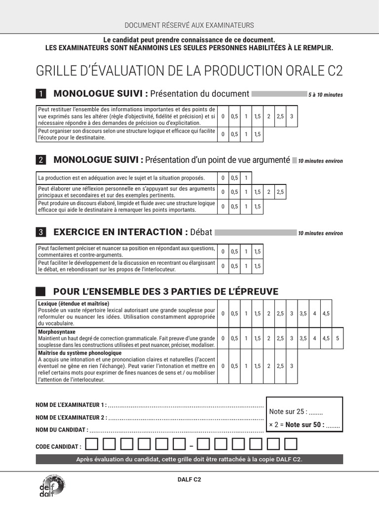 Baremo y Criterios de Evaluación DALF C2 - Grille - Producción Oral PDF | PDF | Sciences ...