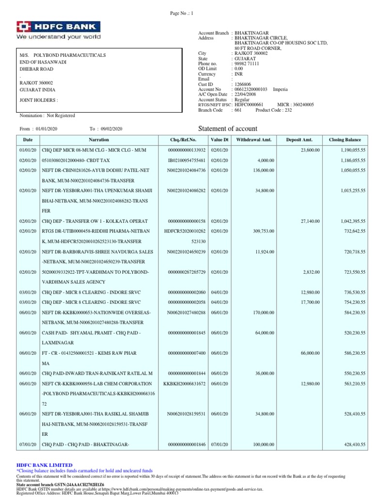 Bank Statement - Feb.2020 | PDF | Banks | Service Industries