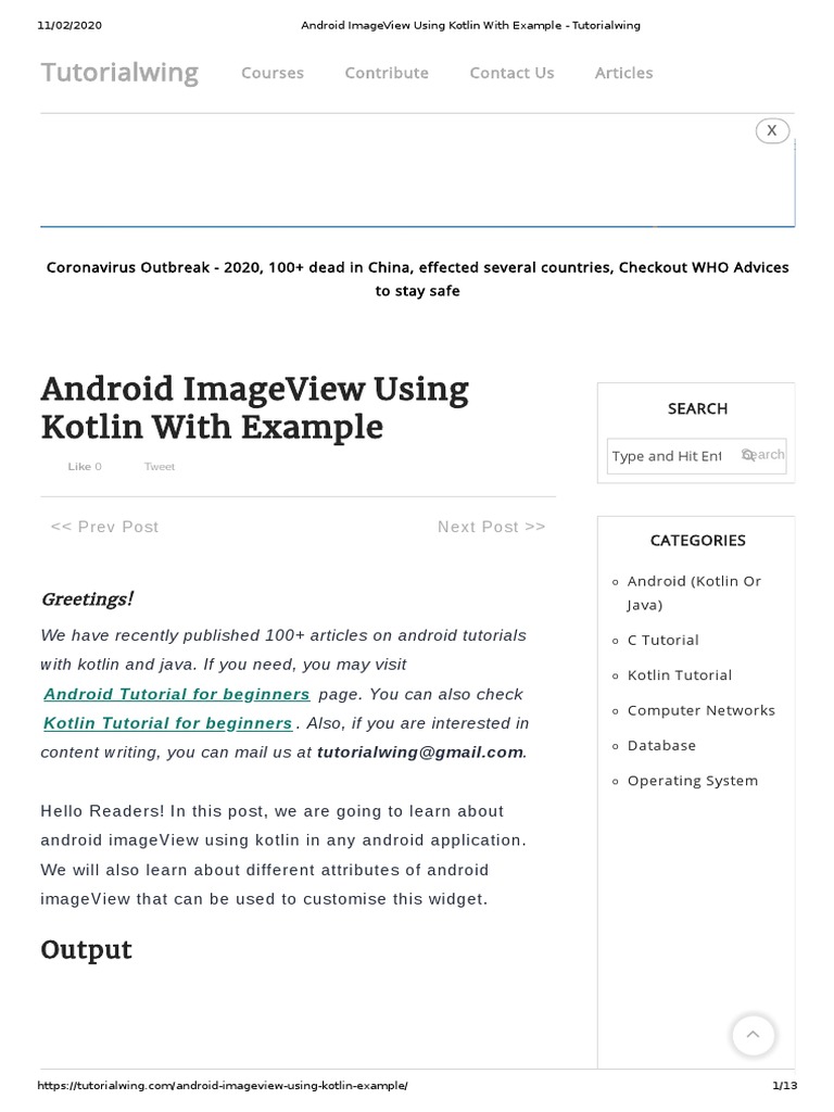 Imageview Using Kotlin With Example Tutorialwing Pdf Pdf Android Operating System Software