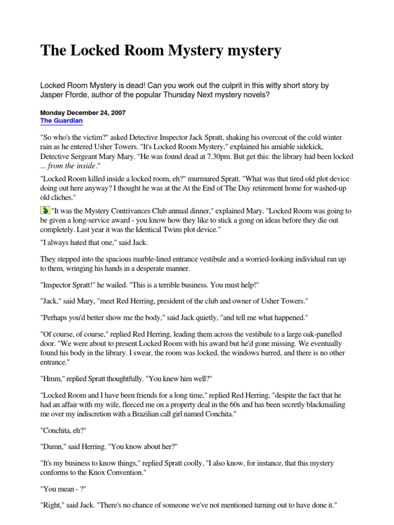 Jasper Fforde - The Locked Room Mystery Mystery | PDF