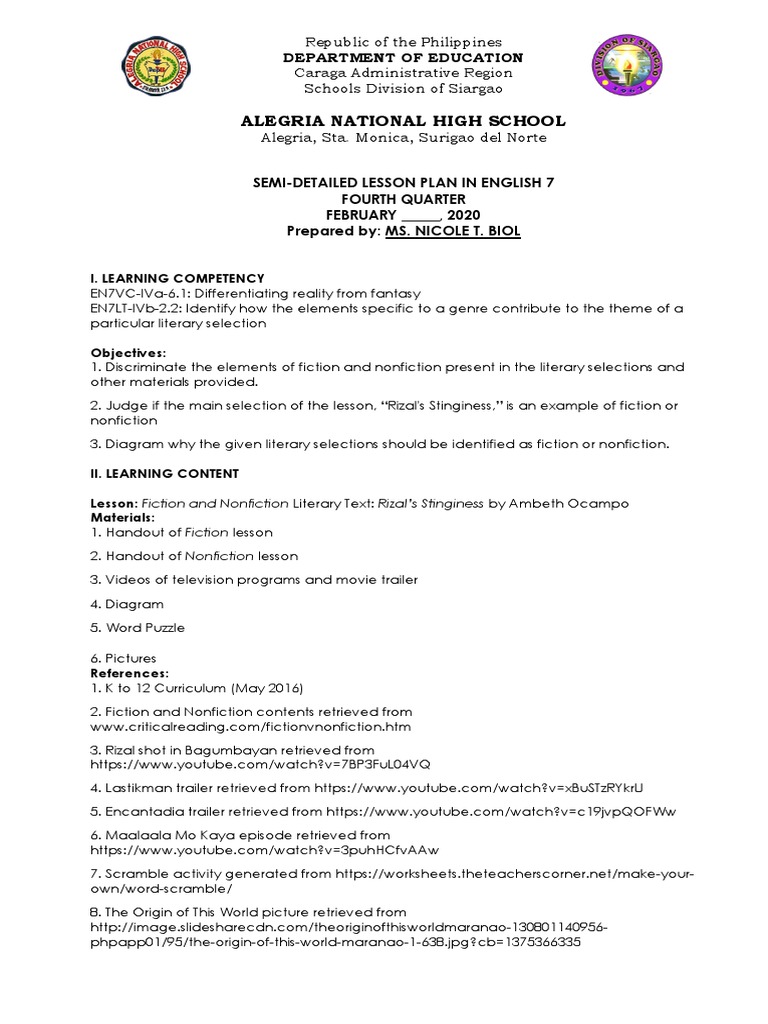 G7 Lesson Plan 3 | PDF | Writers | Narration