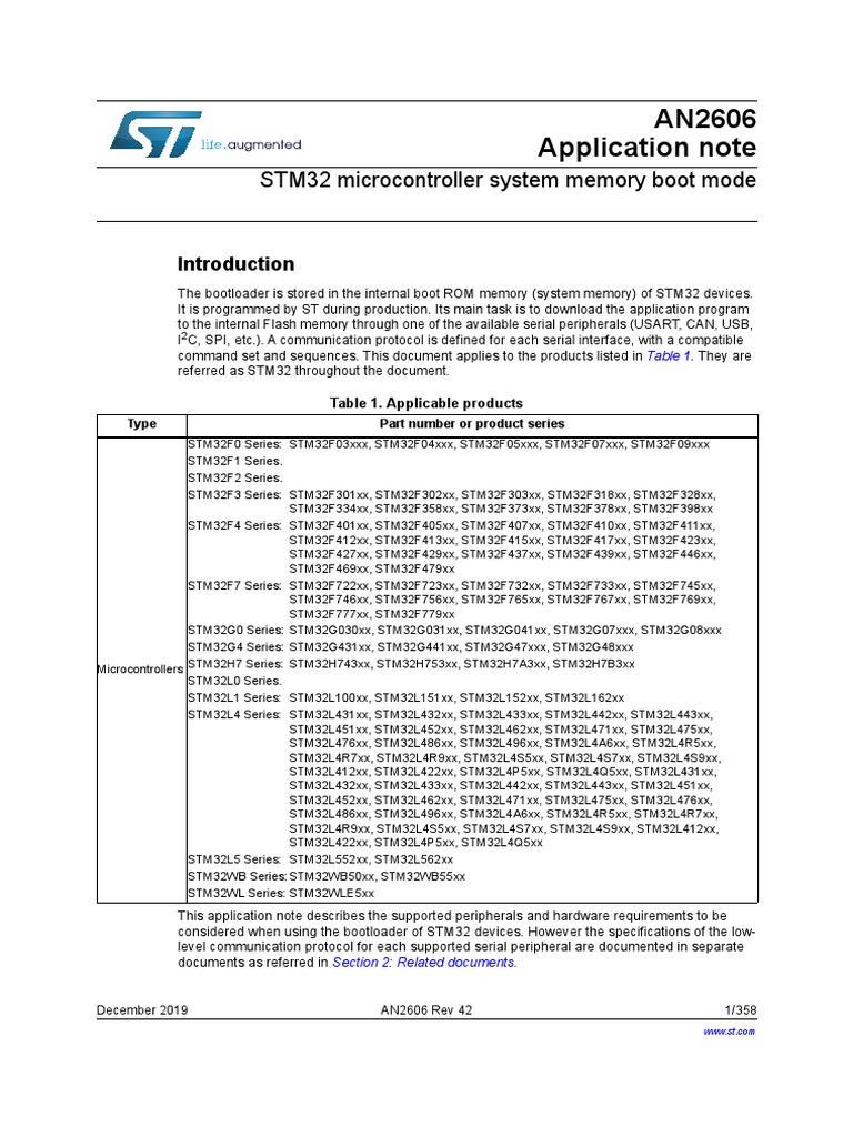 AN2606 STM32 Microcontroller System Memory Boot Mode | PDF | Computing | Computer Engineering