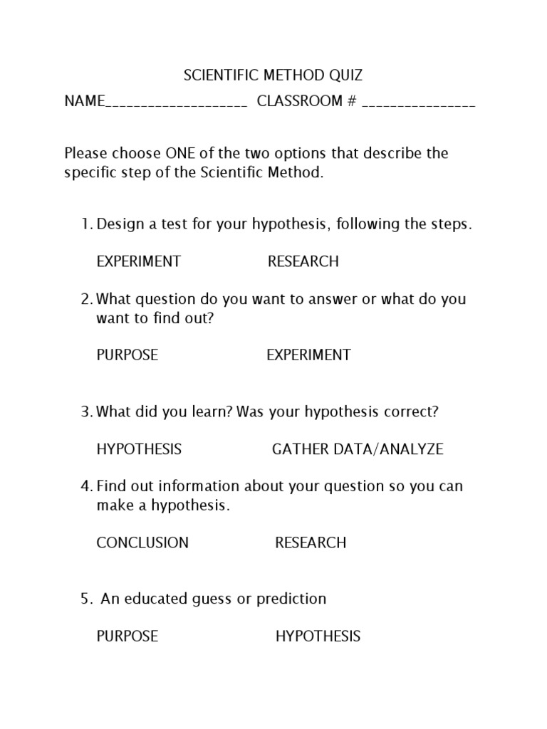 Scientific Method Quiz Questions | PDF