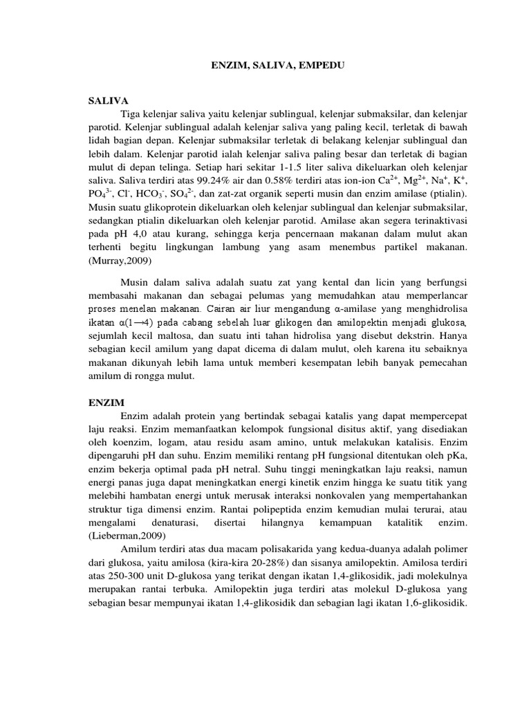 Biokimia Enzim, Saliva, Empedu Kelompok 3.2 | PDF