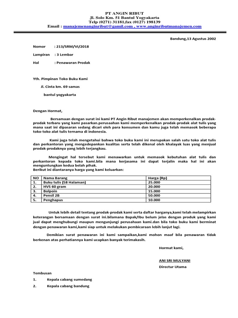 Surat Penawaran (Indented Style) | PDF