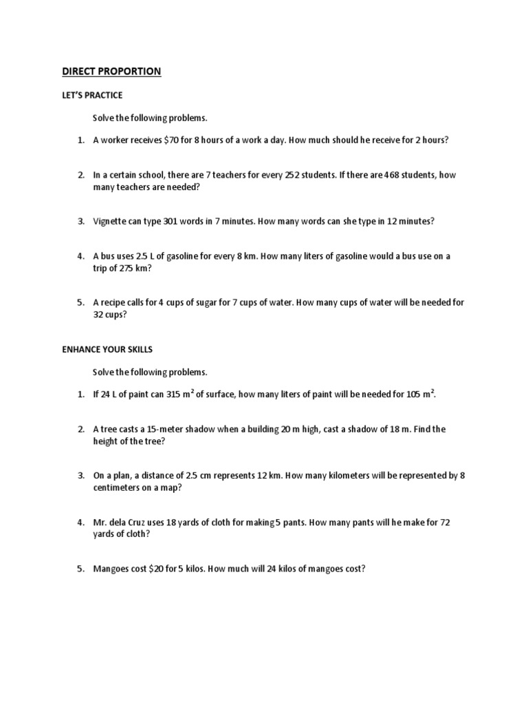 Direct and Partitive Proportion Practice | PDF | Ratio | Teaching ...