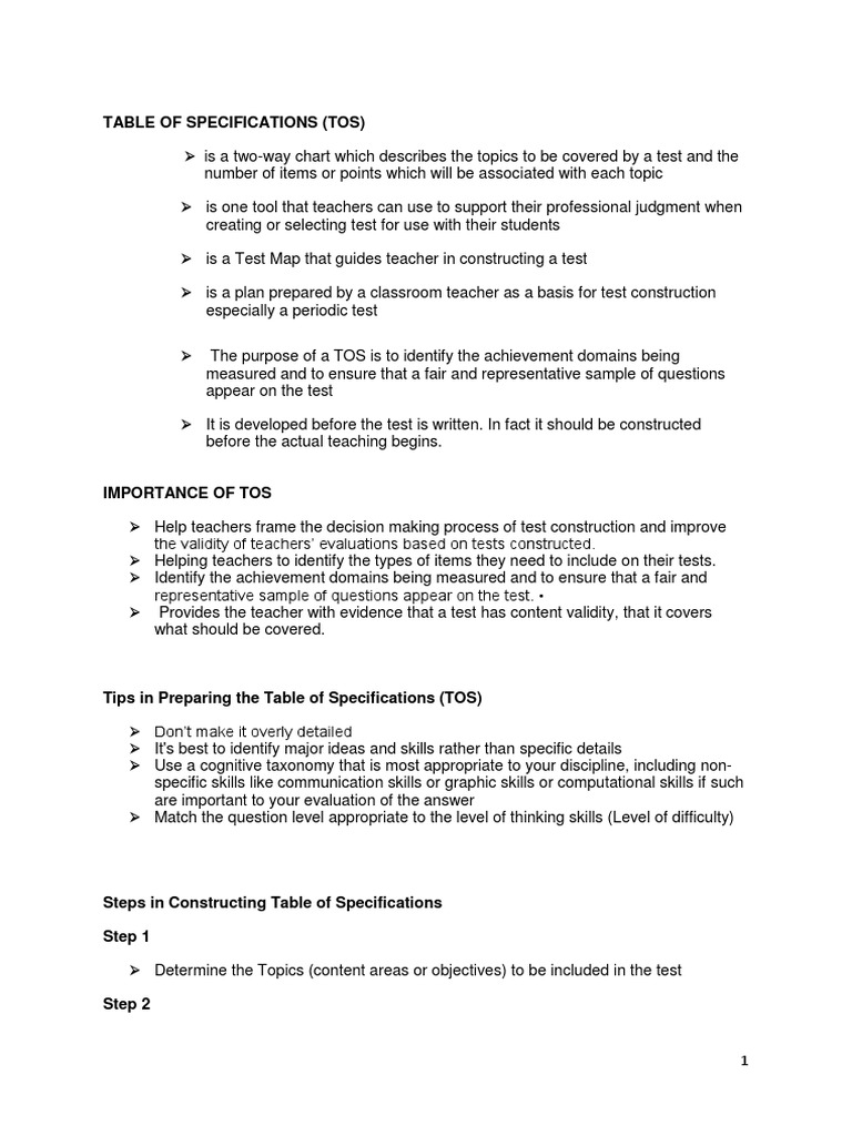 Table of Specifications (TOS) Must-Knows | PDF | Multiple Choice | Test ...