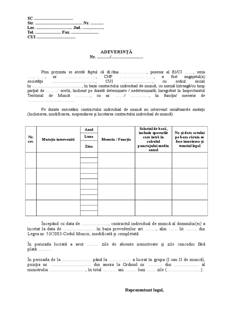 Model Adeverinta de Vechime in Munca | PDF