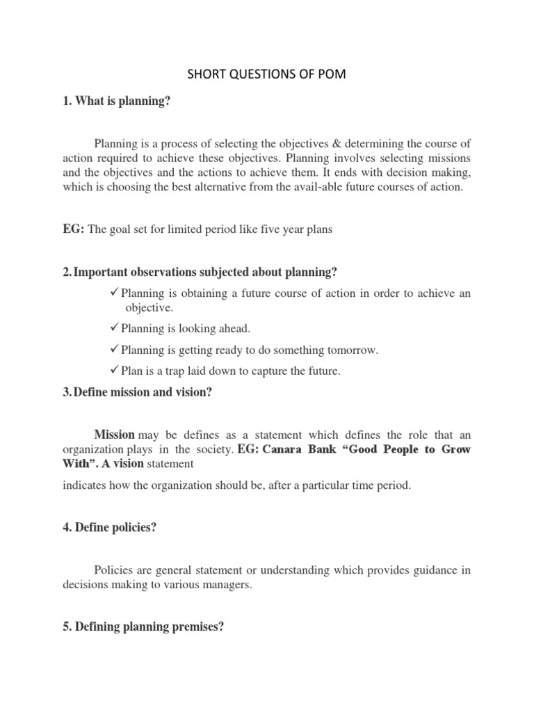 Short Questions of Pom | PDF | Goal | Internal Audit