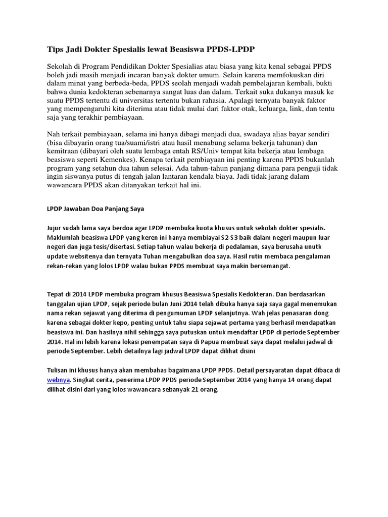 Tips Jadi Dokter Spesialis Lewat Beasiswa PPDS | PDF
