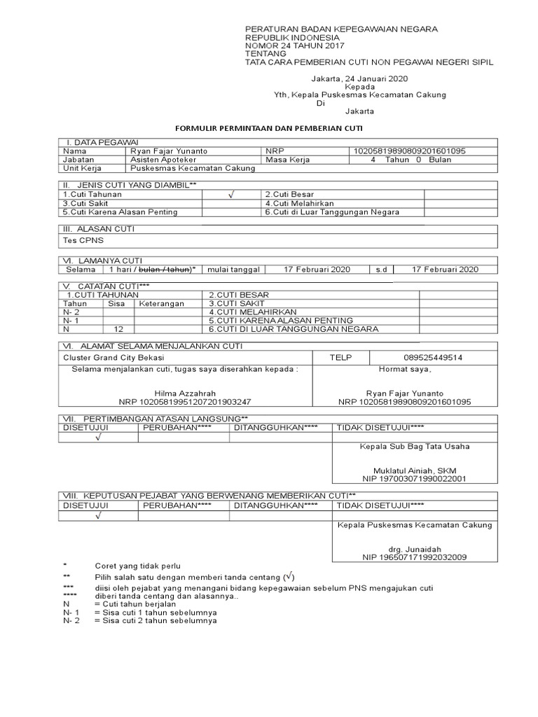 Contoh Form Usulan Surat Cuti | PDF