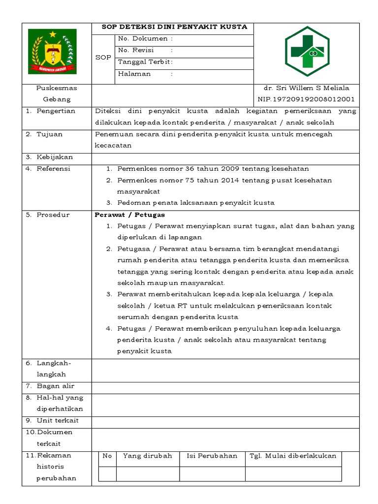 SOP Deteksi Dini Kusta di Puskesmas | PDF