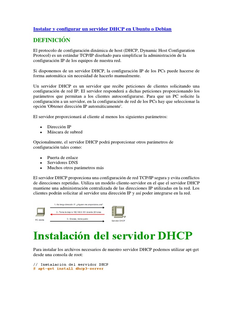 Instalar y Configurar Un Servidor DHCP en Ubuntu o Debian | PDF | Dirección IP | Arquitectura de ...