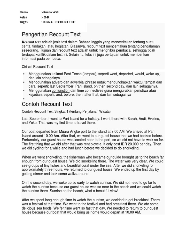 Pengertian dan Contoh Recount Text | PDF | Grammar | Language Mechanics