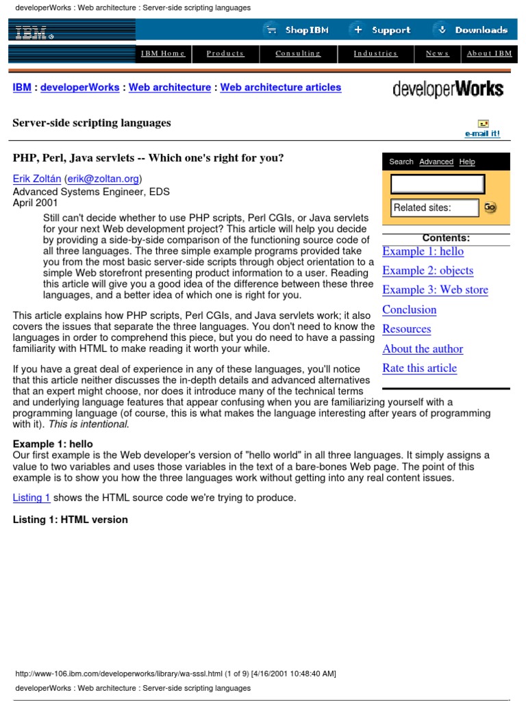 Server-Side Scripting Languages: Ibm Developerworks Web Architecture ...