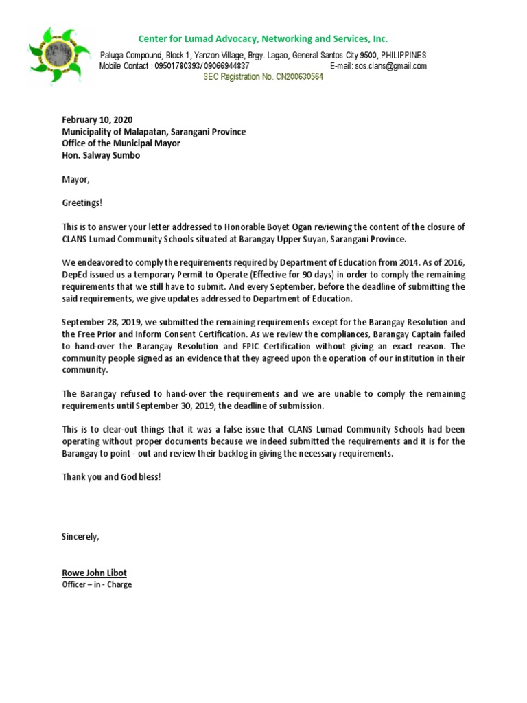 Letter To Mayor | PDF
