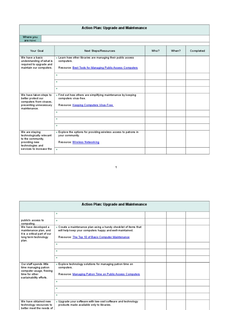 Upgrade and Maintenance Action Plan Templateupdated | PDF | Resource ...