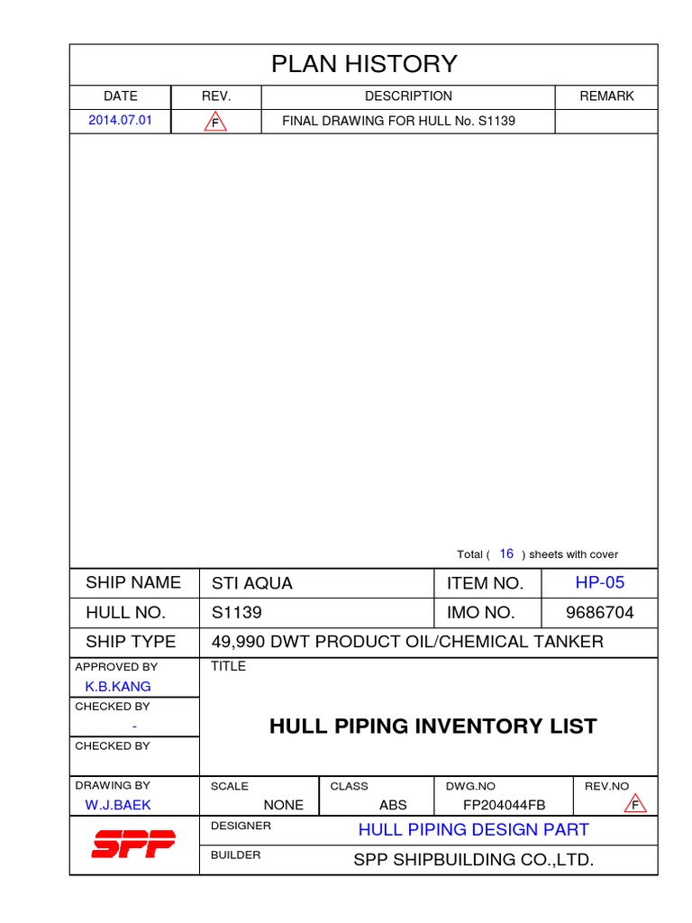 S1139 HP-05 Hull Piping Inventtory List PDF | PDF