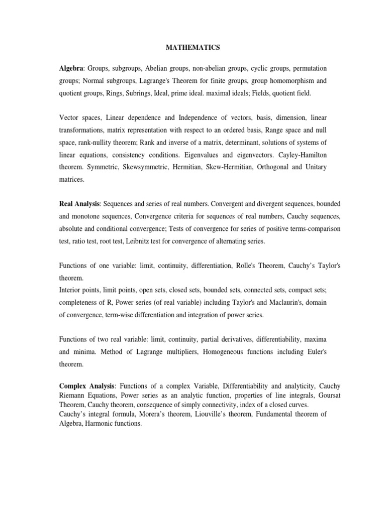 CU-CET MSc Mathematics Syllabus Overview | PDF | Group (Mathematics ...