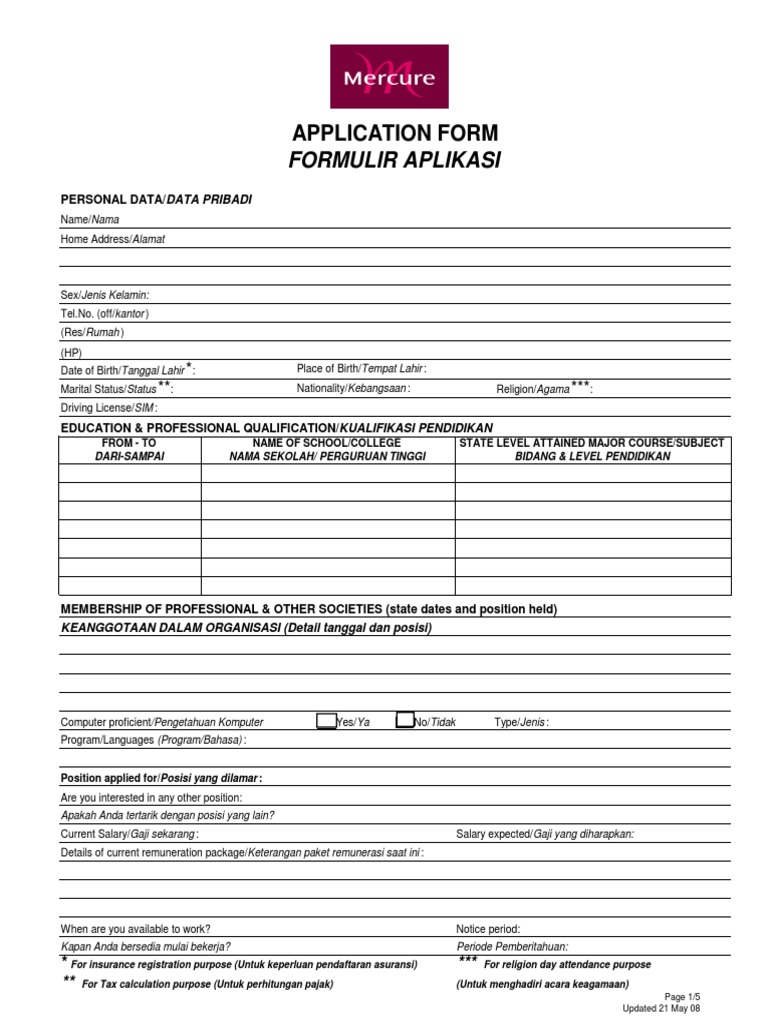 Application Form - Bilingual Mercure | PDF