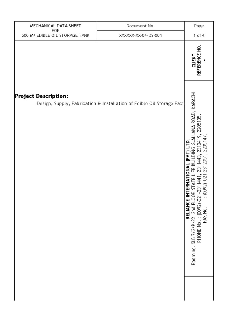 Storage Tank Data Sheet | Download Free PDF | Vacuum | Pressure