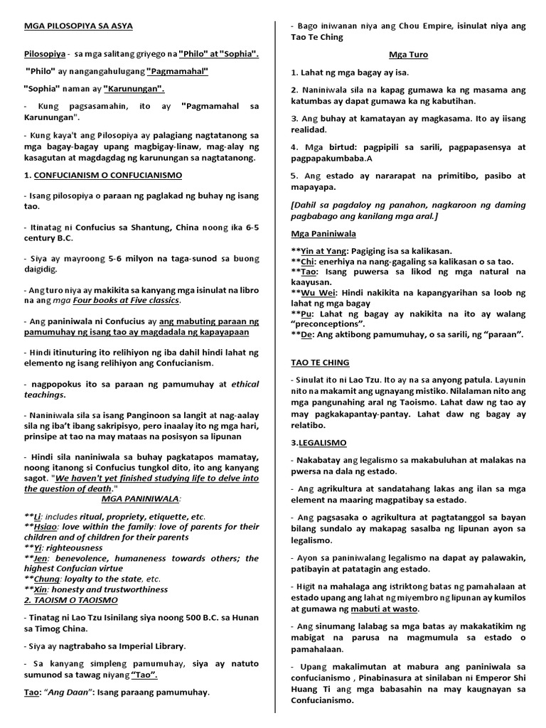 Mga Pilosopiya Sa Asya | PDF