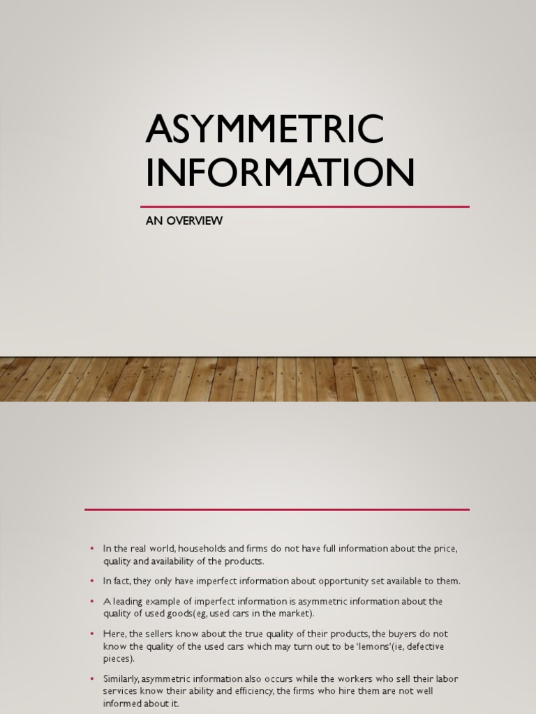 Asymmetric Information | PDF | Adverse Selection | Used Car