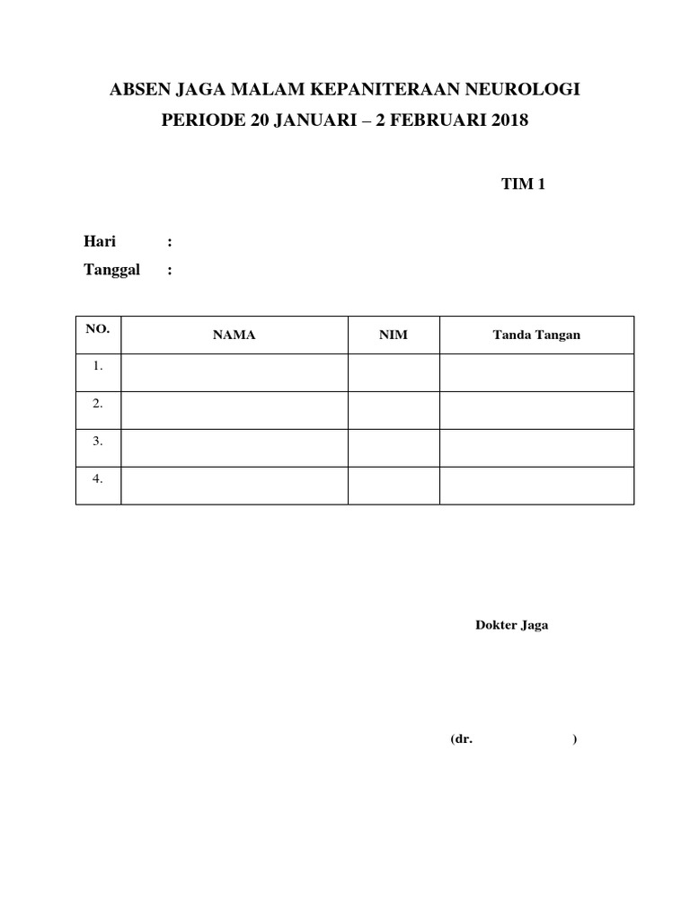 Contoh Absen Jaga | PDF