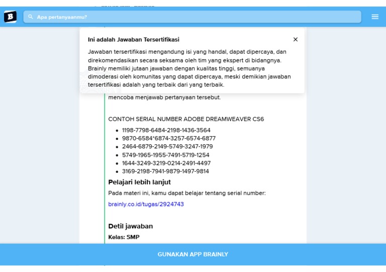 Serial Number Adobe Dreamweaver cs6 - Brainly - Co.id | PDF | Bisnis ...