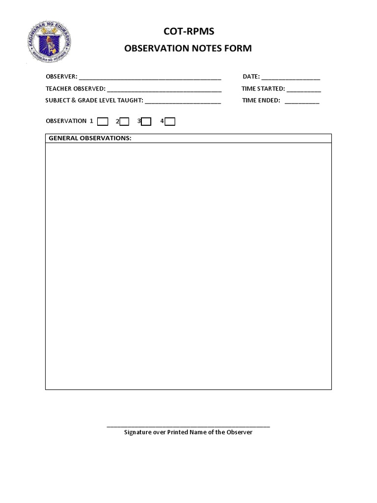 Observation Notes Form PDF | PDF