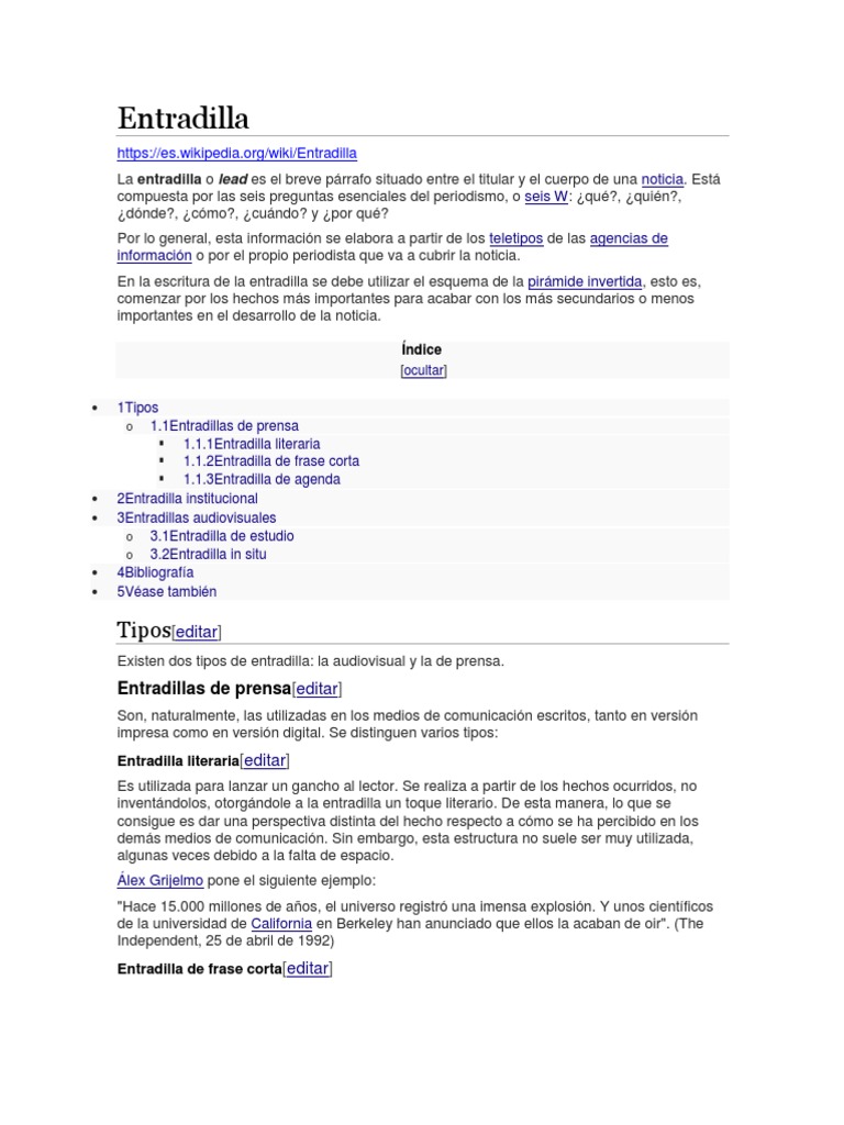 Qué es la entradilla en una noticia | PDF | Edición de copia | Periodismo