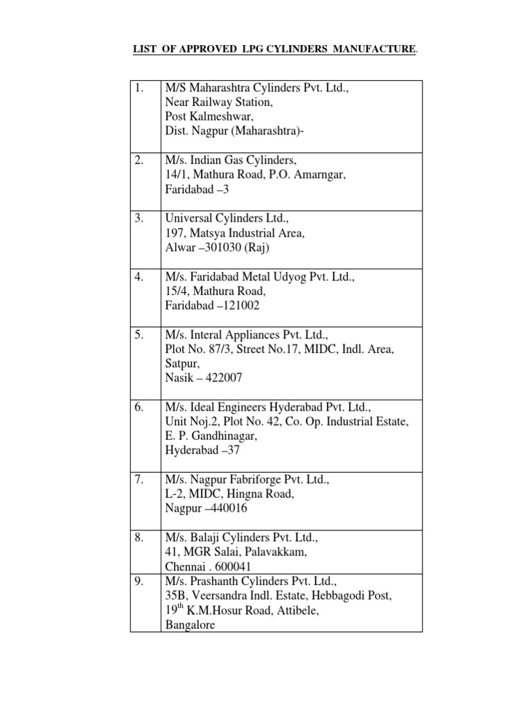 LPG Manufacturer List PDF | PDF | Gases | Nature