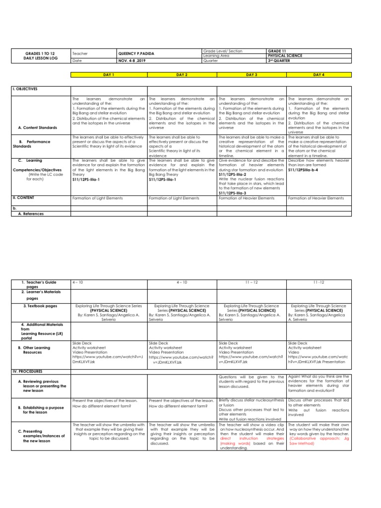 DLL-in-PHYSICAL-SCIENCE-WEEK 1 | PDF | Chemical Elements | Universe