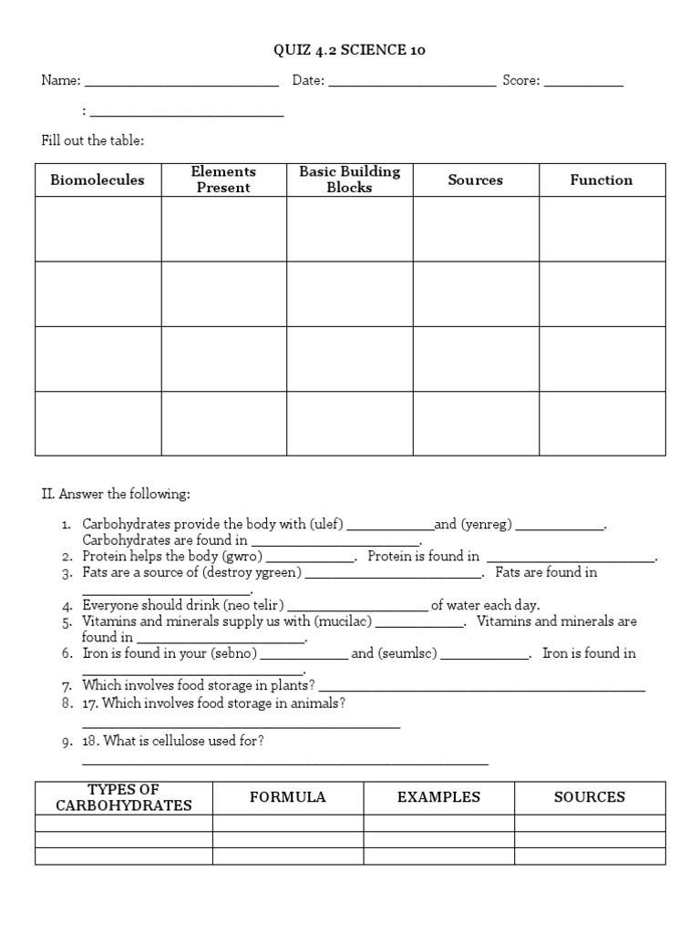 Quiz 4 - 2 - Biomolecules | PDF